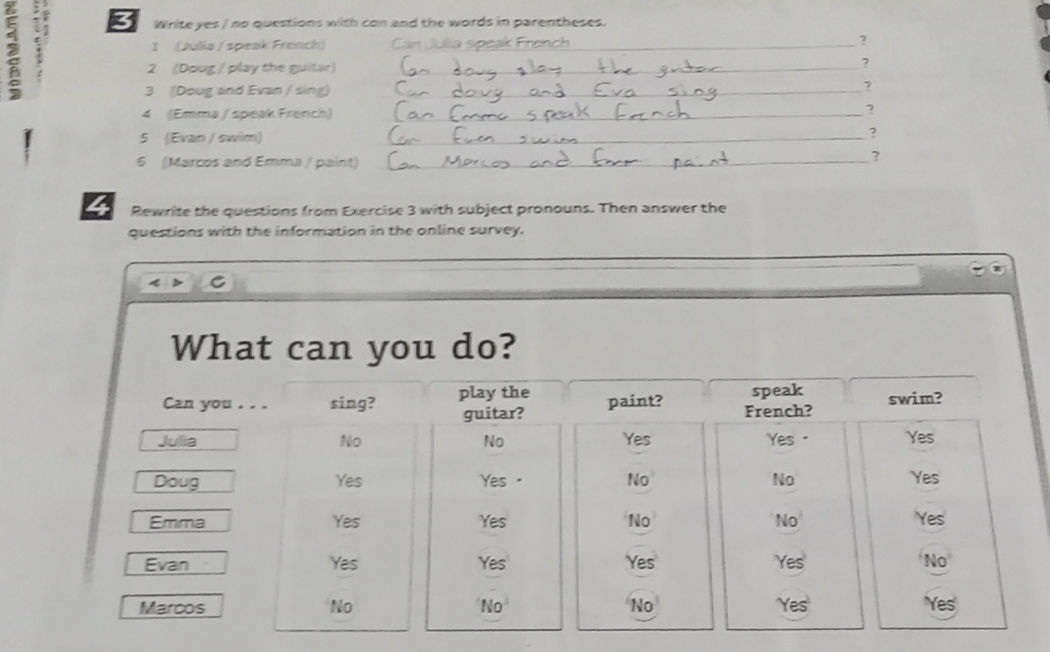 3 Write yes/no questions with can and the | StudyX