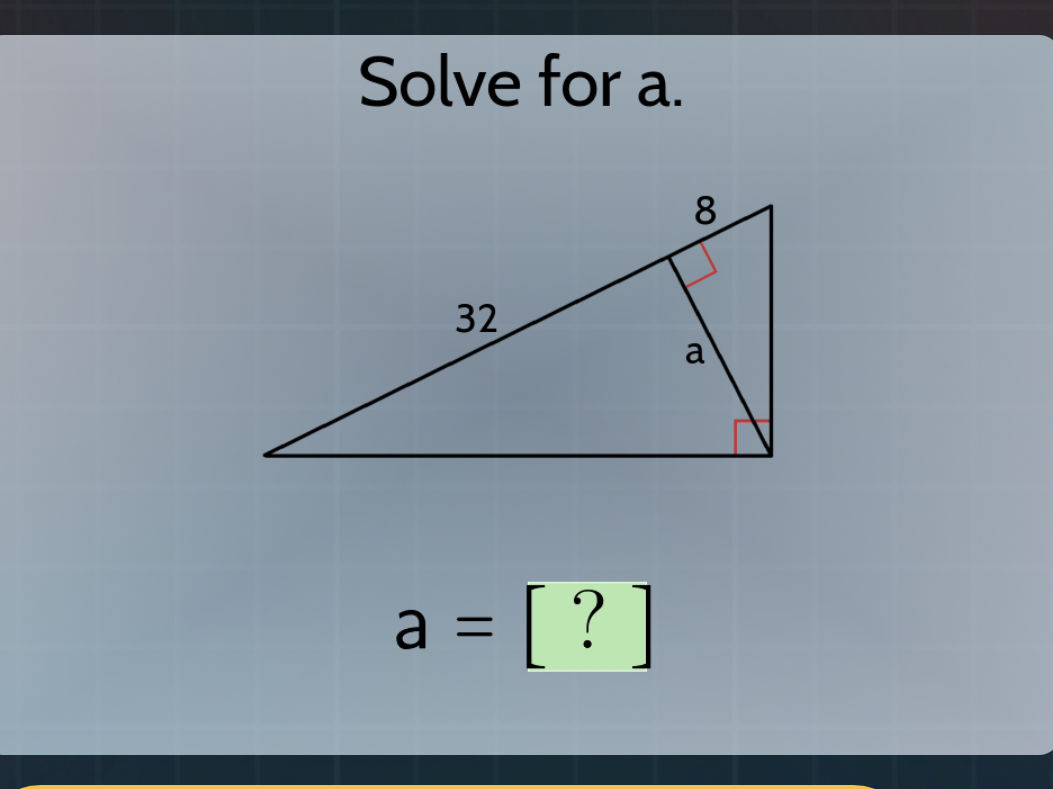 Solve for 'a' in a right triangle | StudyX