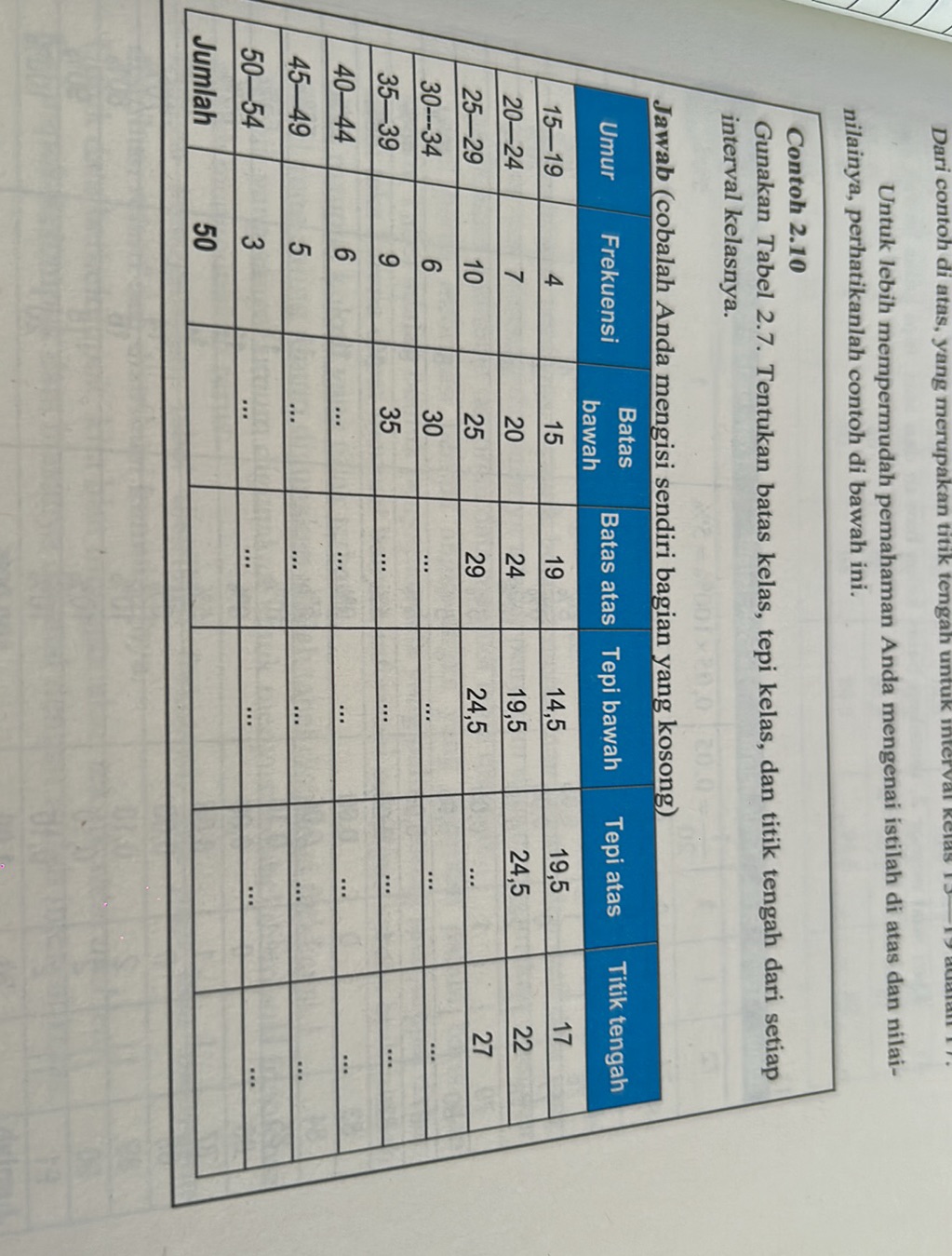 Gunakan Tabel 2.7. Tentukan batas kelas, | StudyX