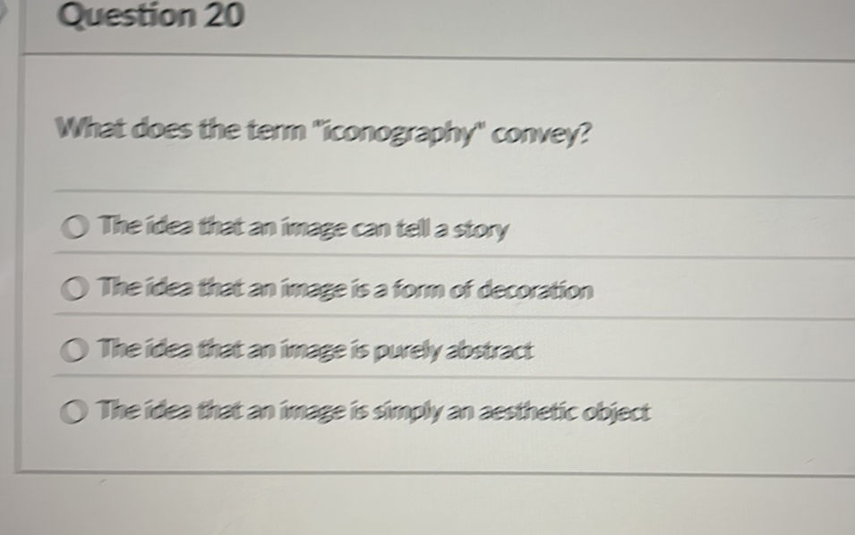 What does the term "iconography" convey? | StudyX