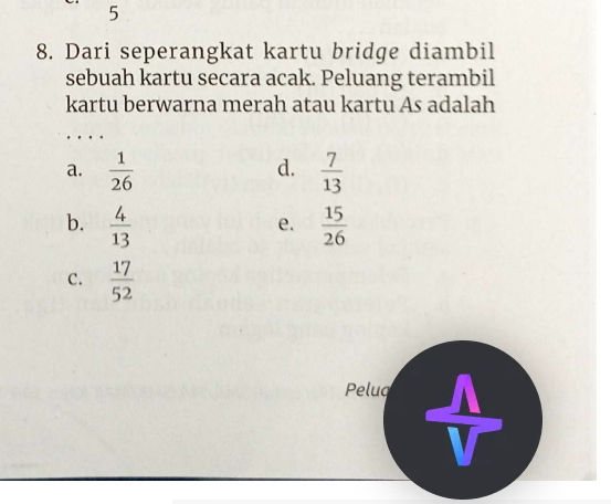 8. Dari seperangkat kartu bridge diambil | StudyX