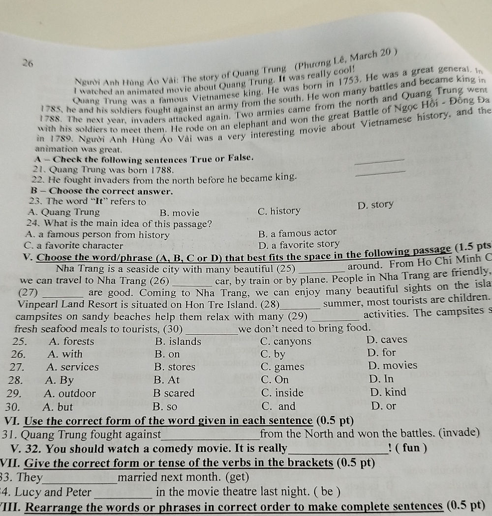 A - Check the following sentences True or | StudyX