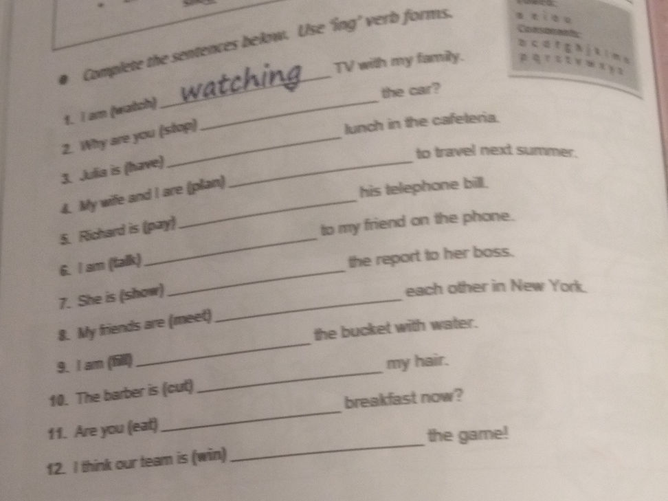 Complete the sentences below. Use 'ing' verb | StudyX