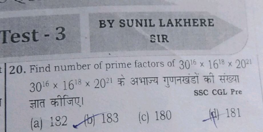 20. Find number of prime factors of $30^{16} | StudyX