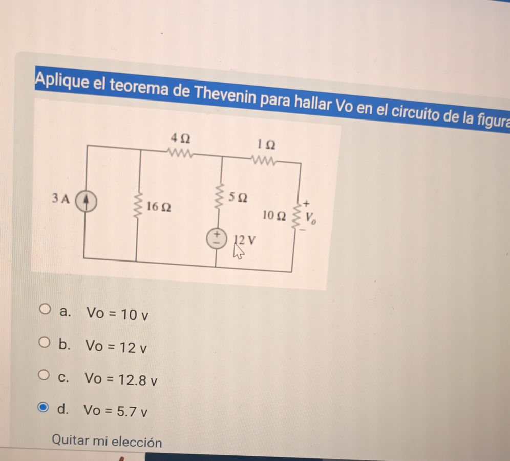 Aplique el teorema de Thevenin para hallar | StudyX