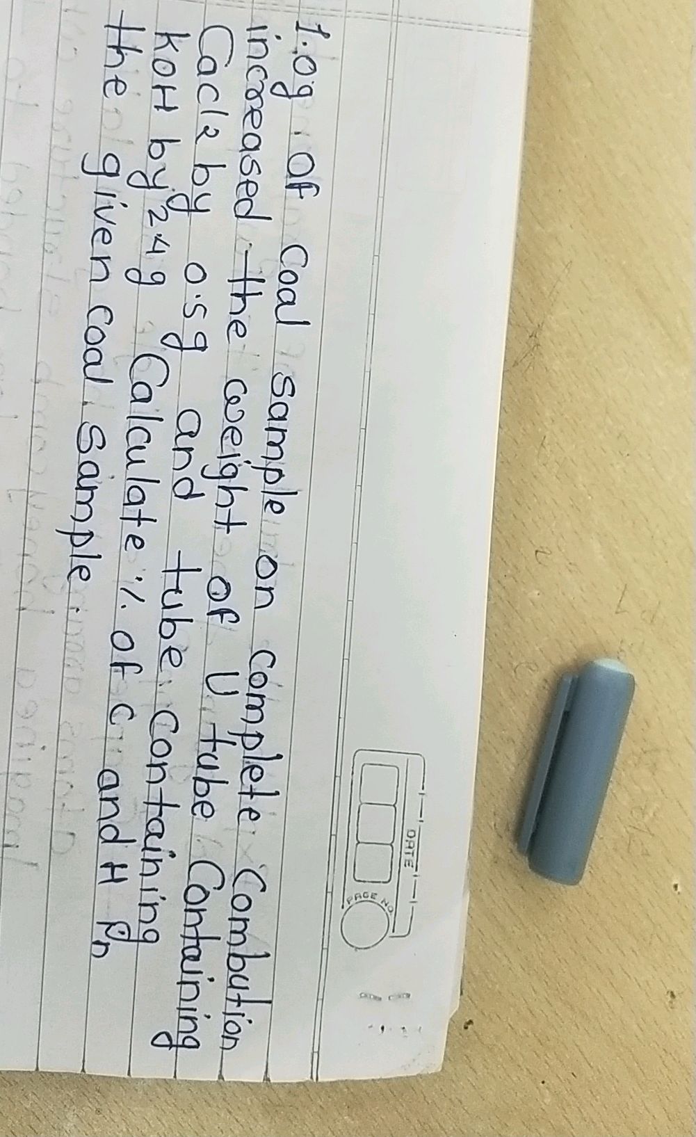 1. 0g of coal sample on complete combustion | StudyX