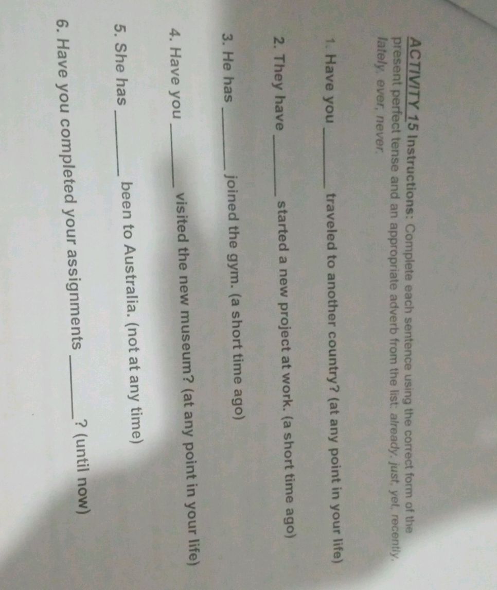 ACTIVITY 15 Instructions: Complete each | StudyX