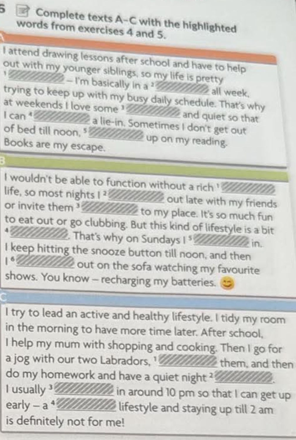 5 Complete texts A-C with the highlighted | StudyX