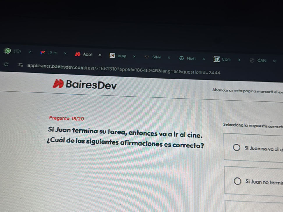 Si Juan termina su tarea, entonces va a ir | StudyX