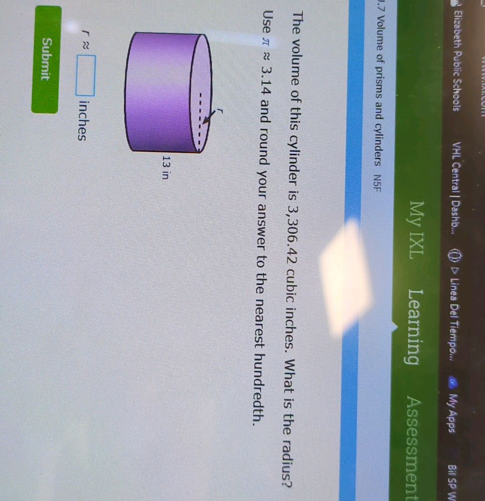 The volume of this cylinder is 3,306.42 | StudyX