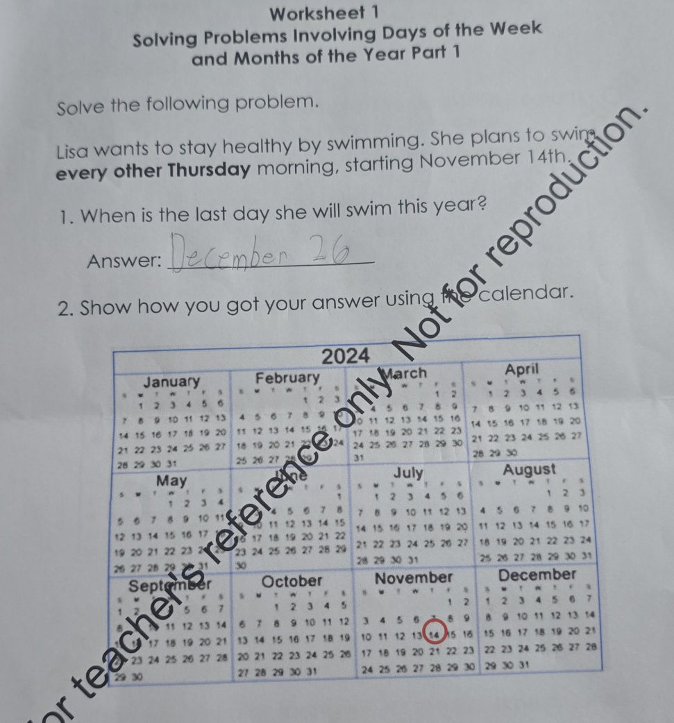 Worksheet 1 Solving Problems Involving Days | StudyX