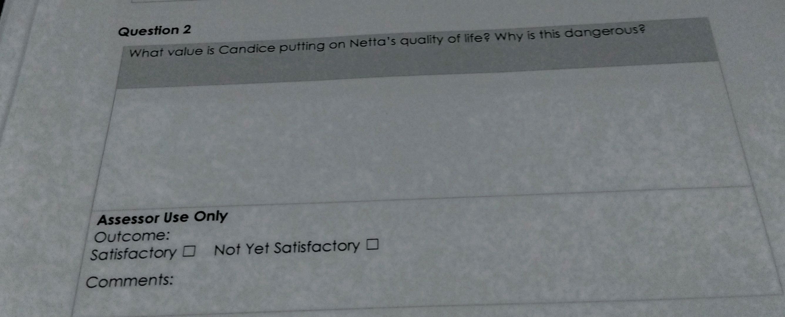 Question 2 What value is Candice putting on