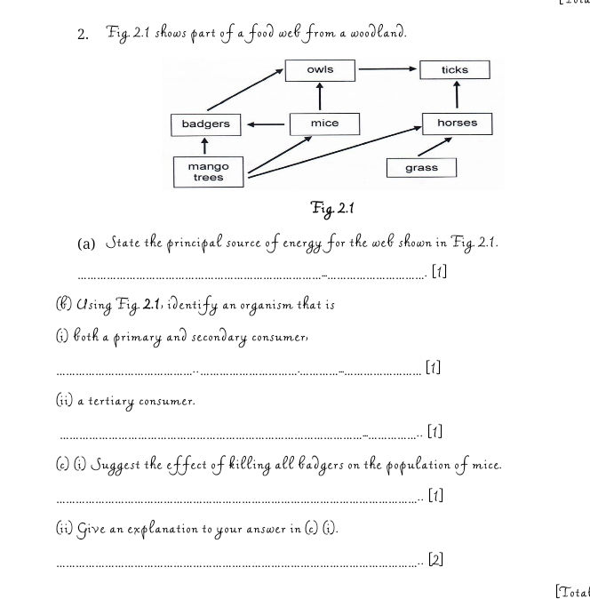 2. Fig. 2.1 shows part of a food web from a | StudyX