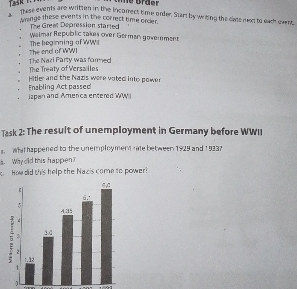 Task 1: Arrange these events in time order. | StudyX
