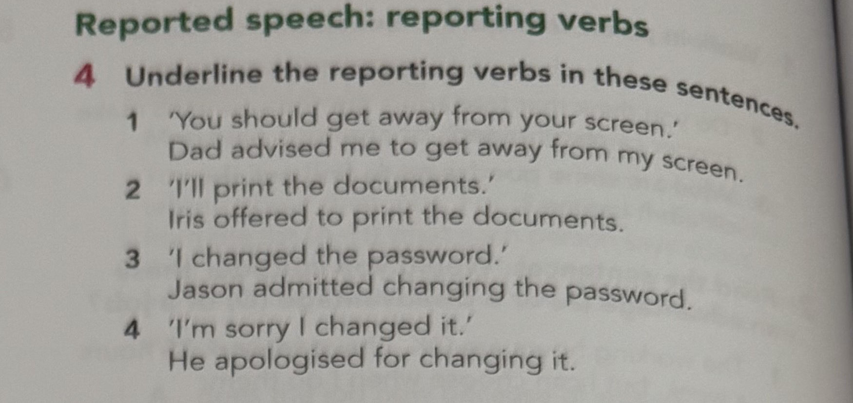 4 Underline the reporting verbs in these | StudyX