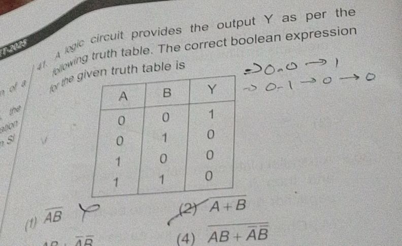 41. A logic circuit provides the output Y as | StudyX