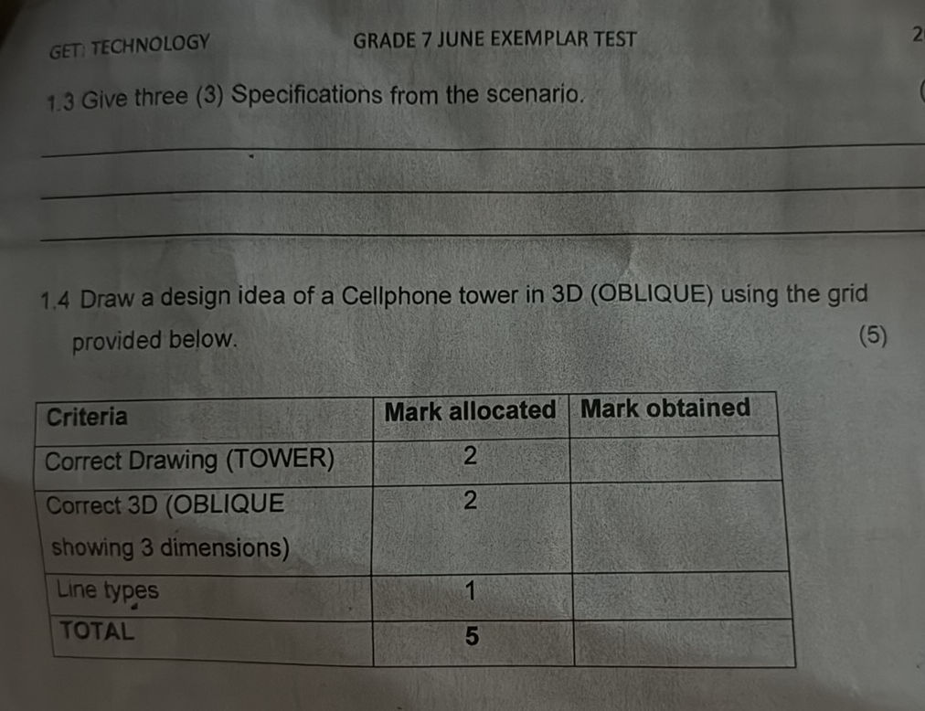 1.3 Give three (3) Specifications from the | StudyX