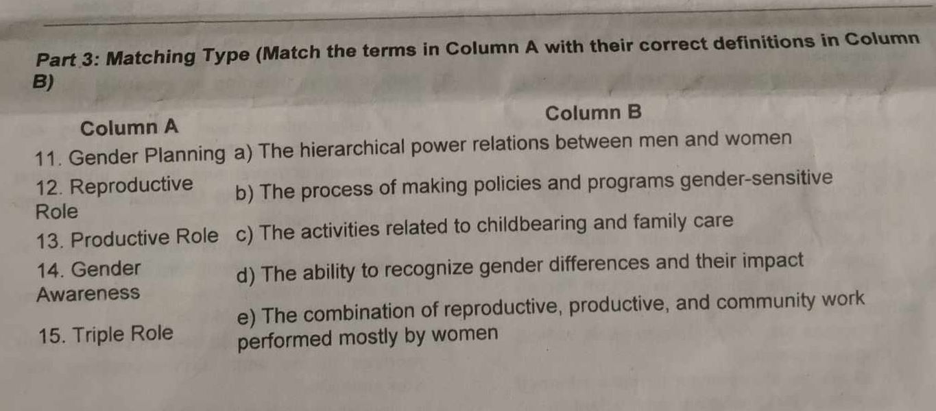Part 3: Matching Type (Match the terms in | StudyX