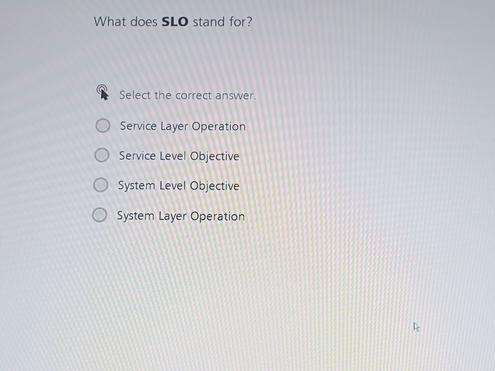 What does SLO stand for? Select the correct | StudyX