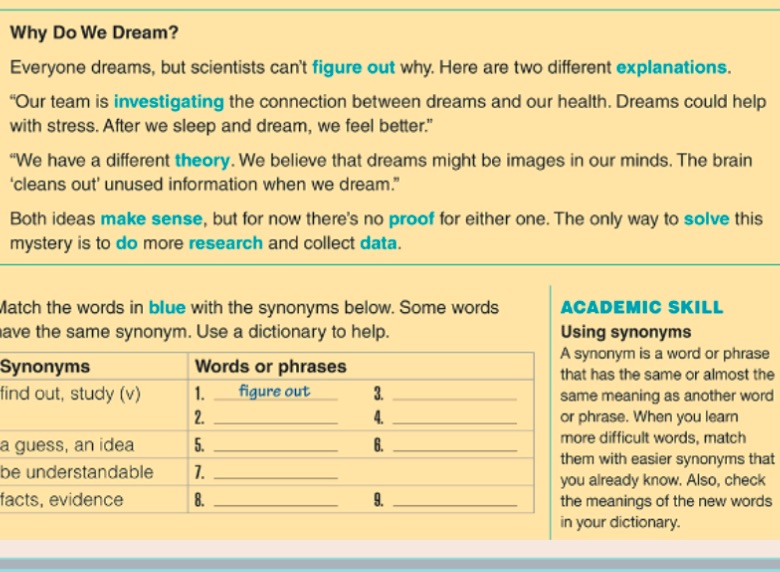 Match the words in blue with the synonyms | StudyX