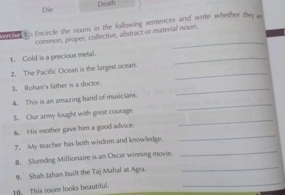Exercise 1: Encircle the nouns in the | StudyX