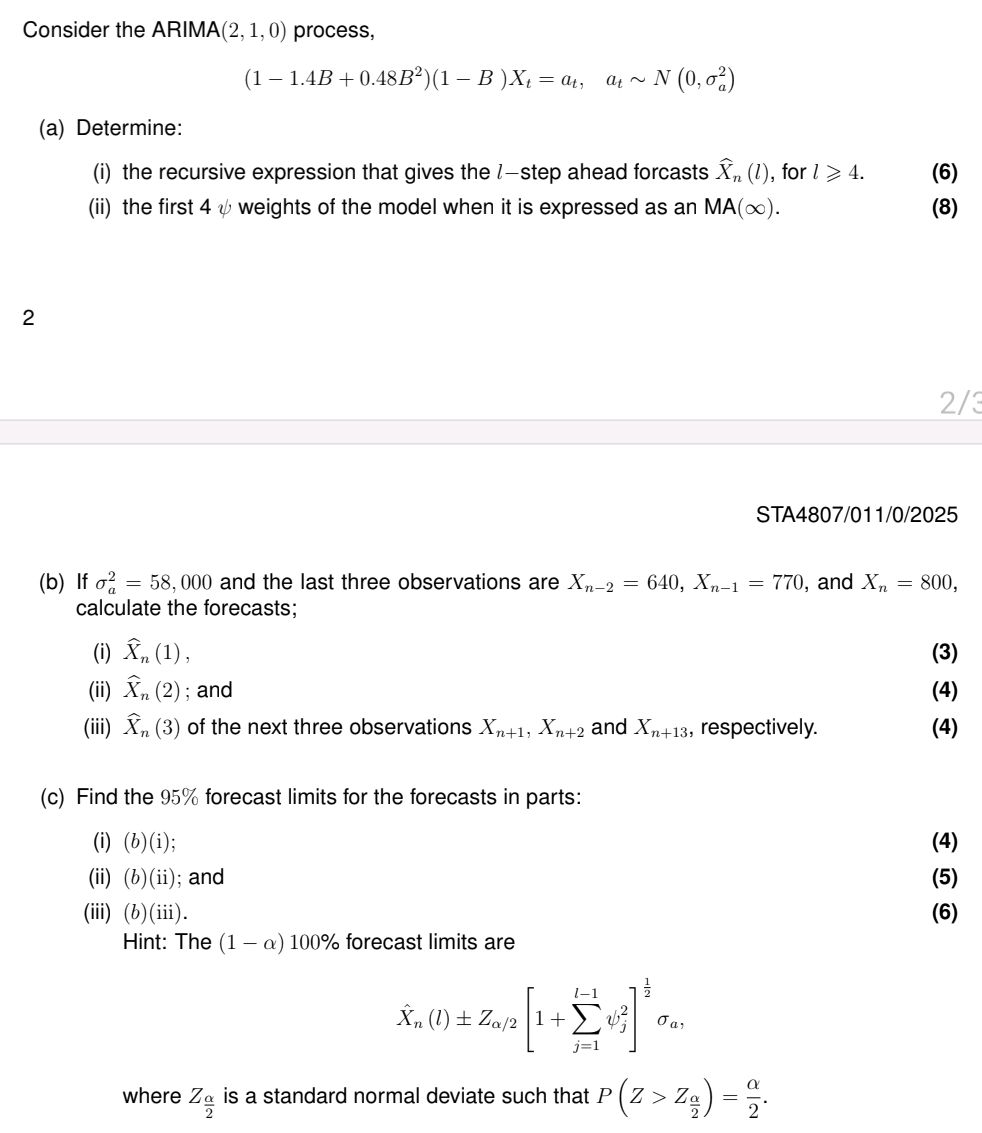 Consider the ARIMA(2, 1, 0) process, $(1 - | StudyX