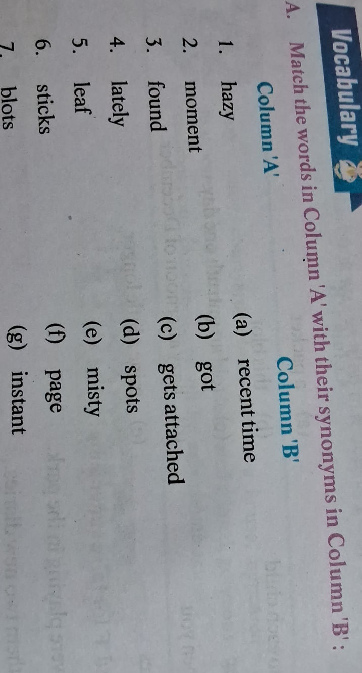 A. Match the words in Column 'A' with their | StudyX