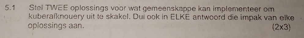 5.1 Stel TWEE oplossings voor wat