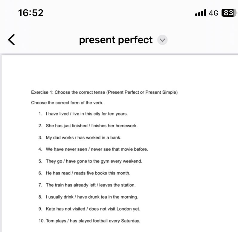 Exercise 1: Choose the correct tense | StudyX