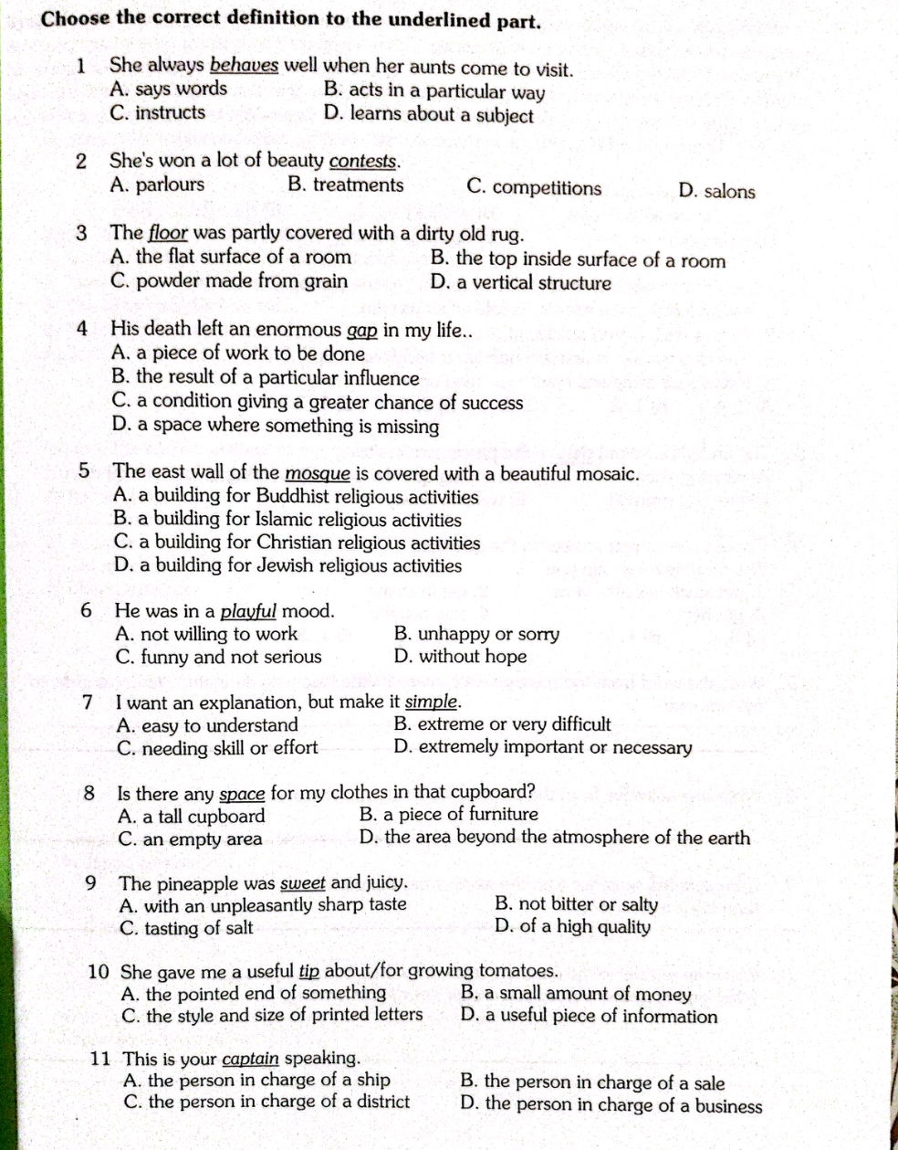 Choose the correct definition to the | StudyX