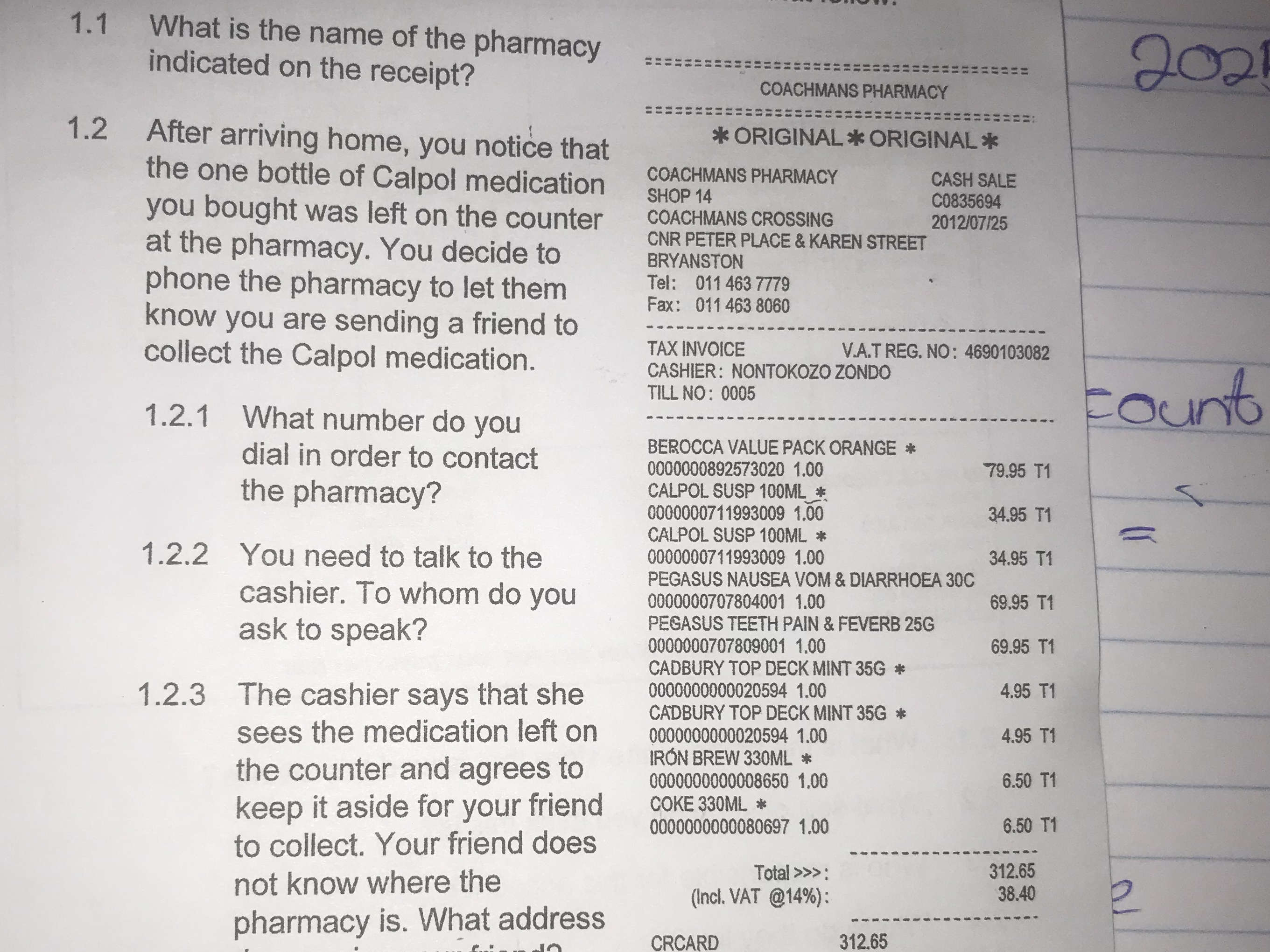 1.1 What is the name of the pharmacy | StudyX