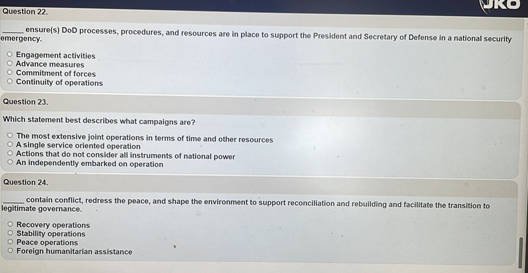 Question 22. ____ ensure(s) DoD processes, | StudyX