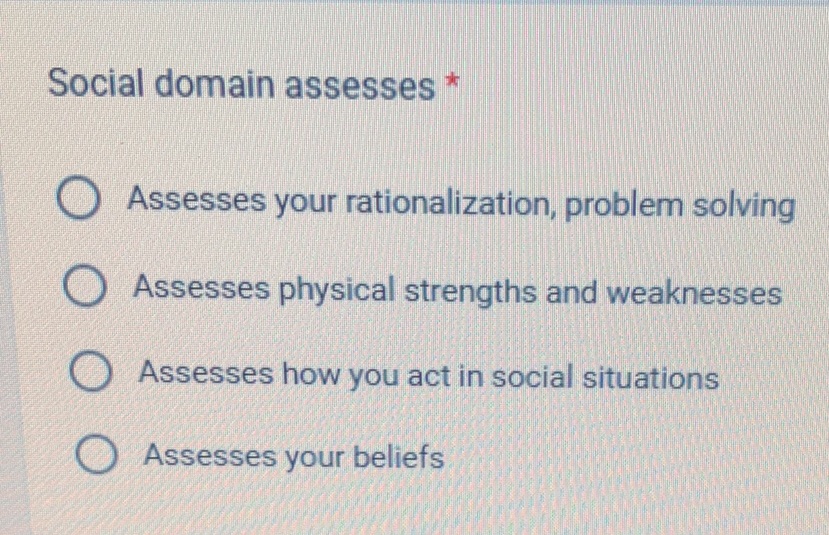 Social domain assesses * Assesses your | StudyX