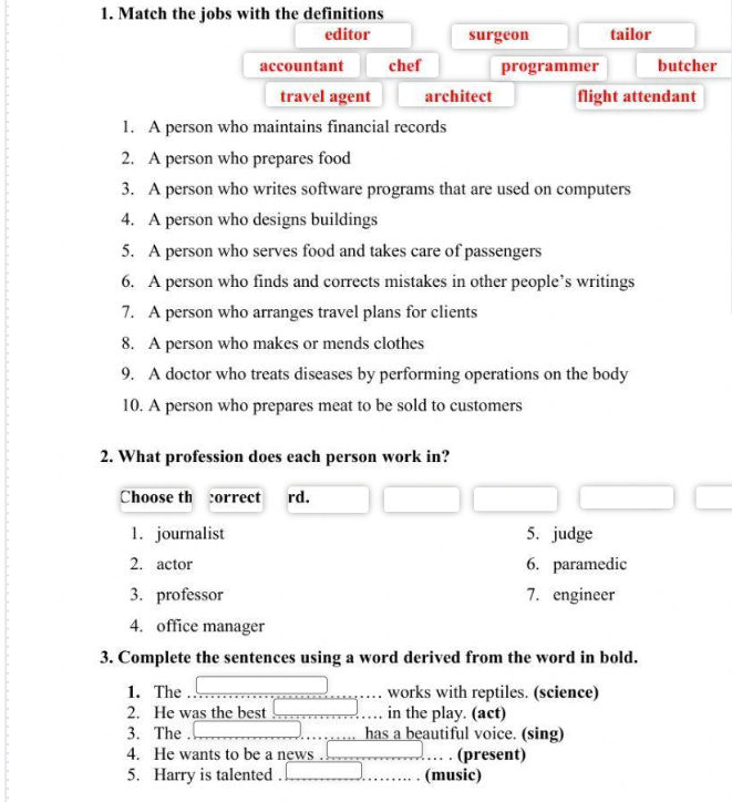 1. Match the jobs with the definitions | StudyX