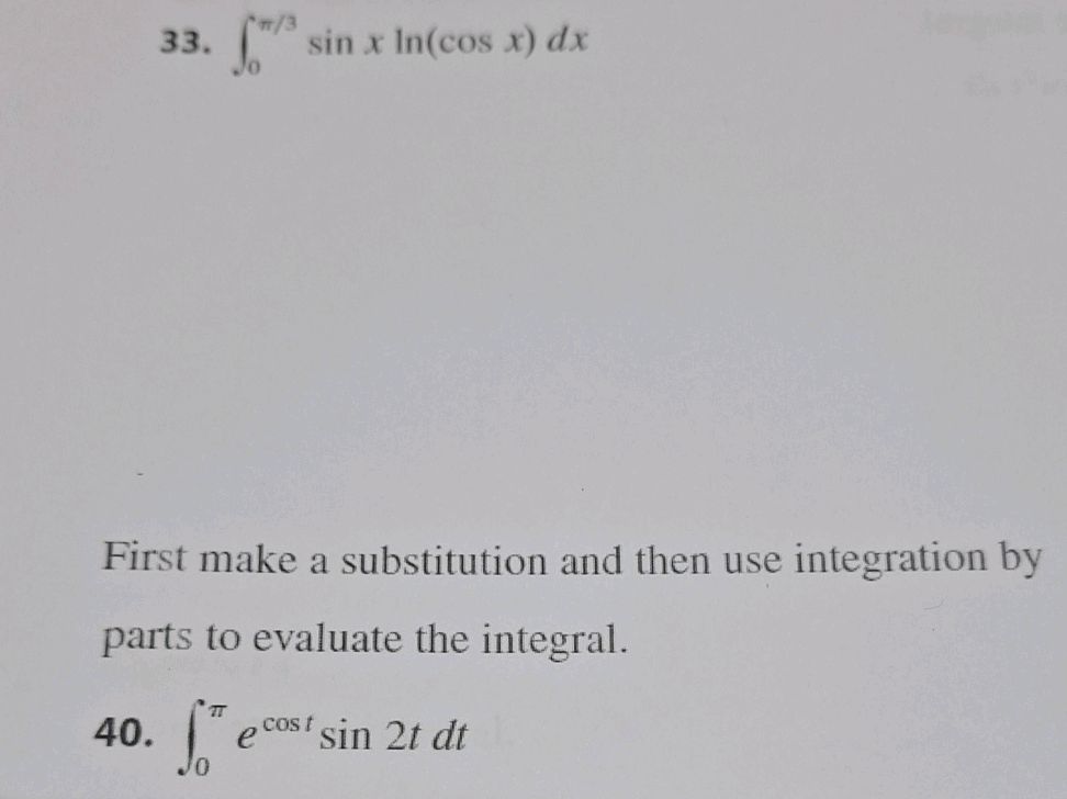 33. $ _0^{ /3} x ( x) dx$ First make a | StudyX