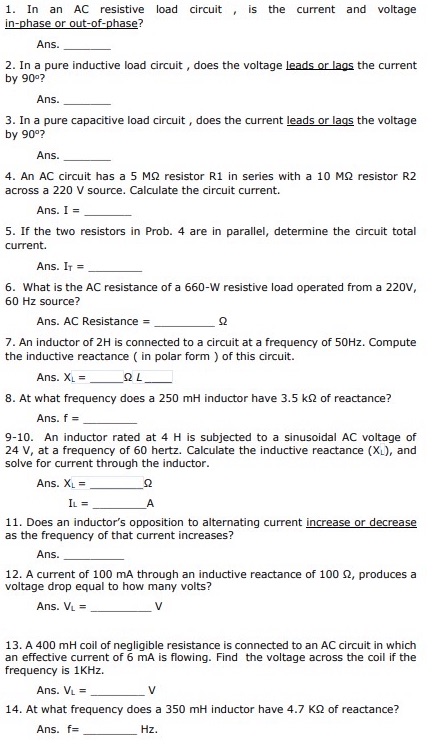 1. In an AC resistive load circuit, is the | StudyX