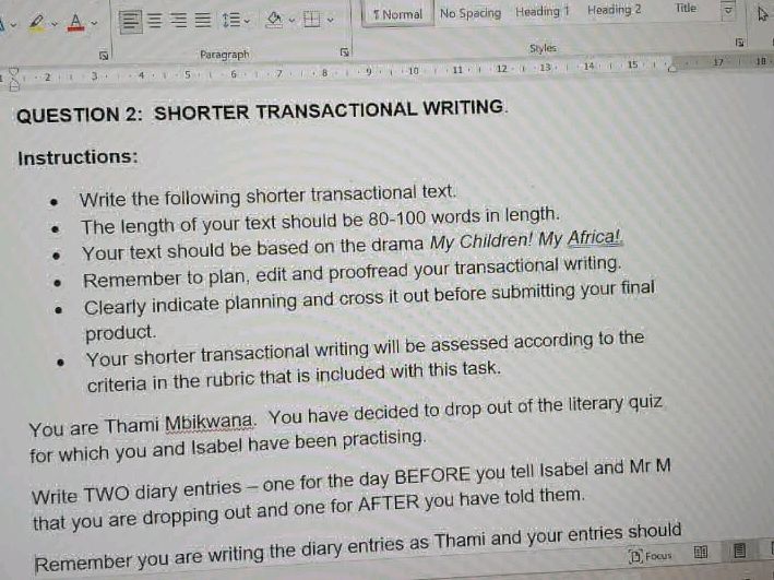 QUESTION 2: SHORTER TRANSACTIONAL WRITING. | StudyX