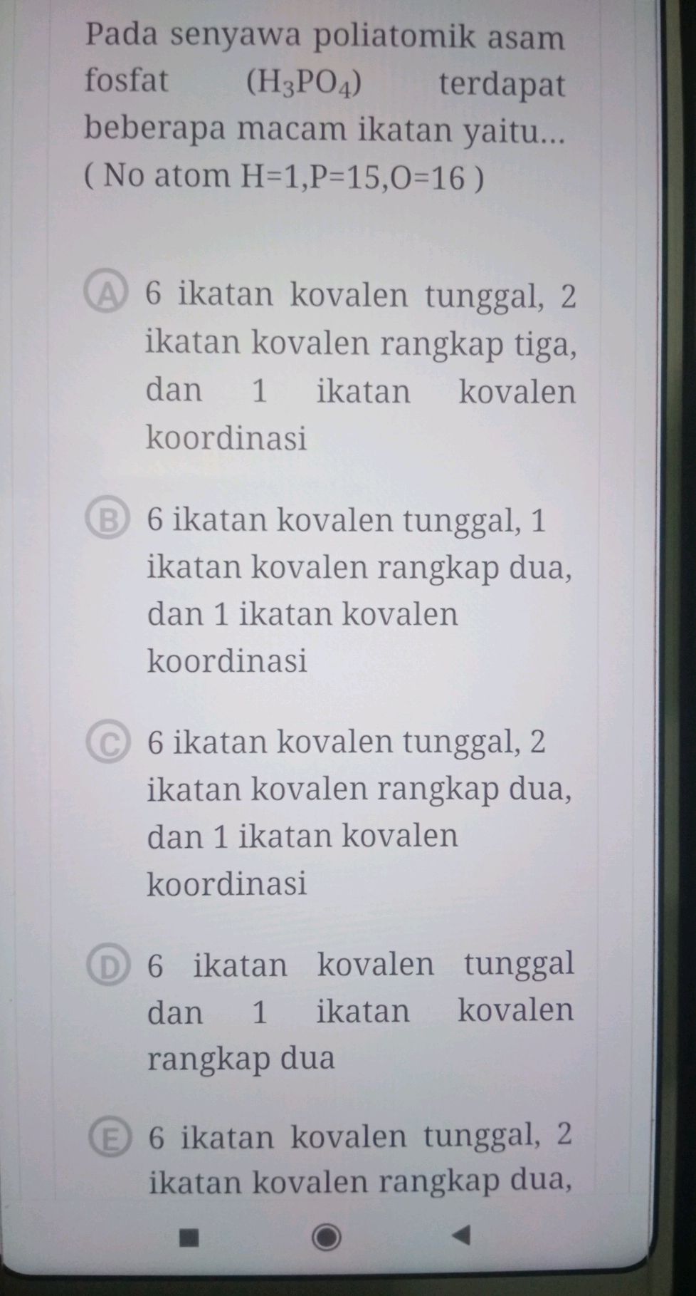 Pada senyawa poliatomik asam fosfat (H3PO4) | StudyX