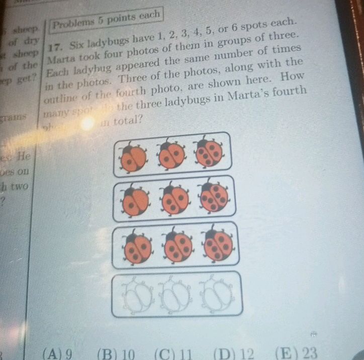 17. Six ladybugs have 1, 2, 3, 4, 5, or 6 | StudyX