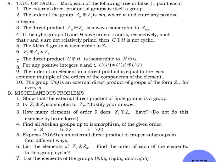 A. TRUE OR FALSE. Mark each of the following | StudyX