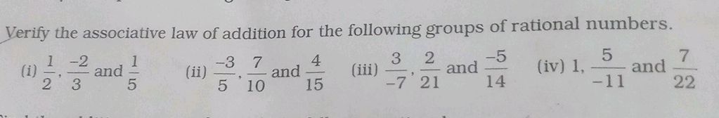 Verify the associative law of addition for | StudyX