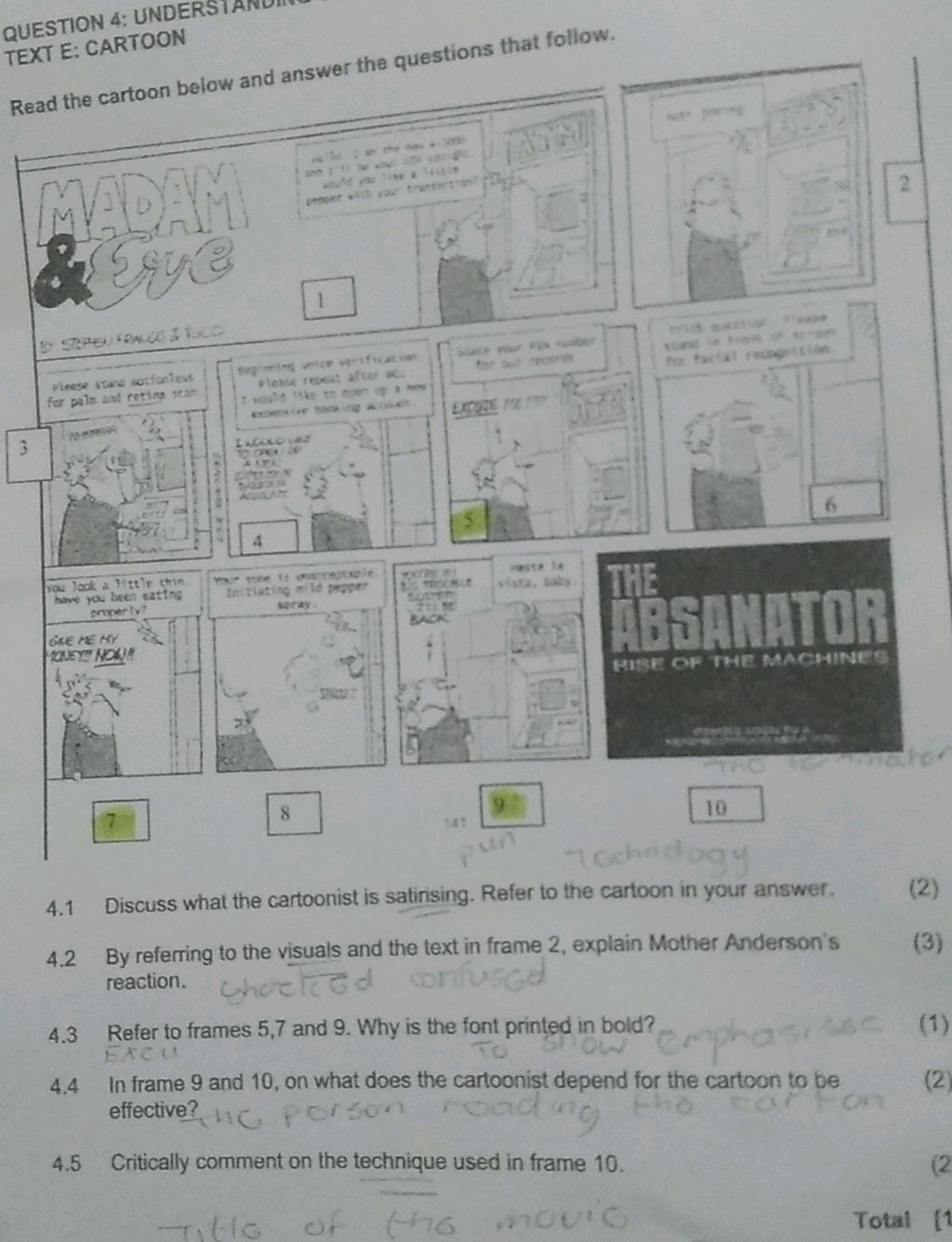 QUESTION 4: UNDERSTANDING TEXT E: CARTOON | StudyX