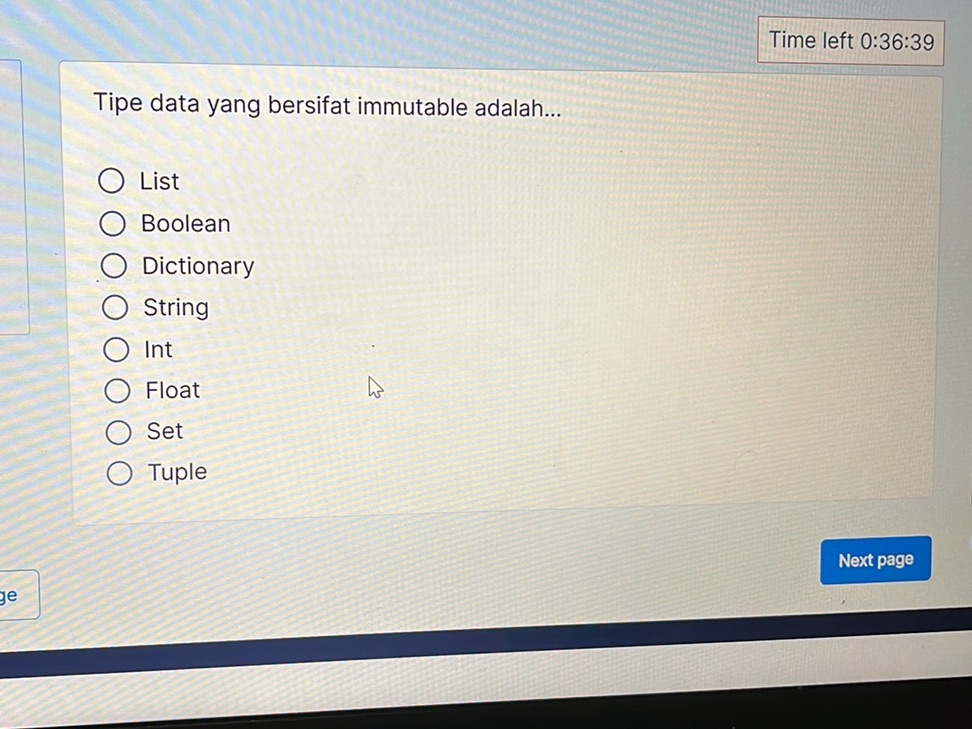 Tipe data yang bersifat immutable adalah... | StudyX