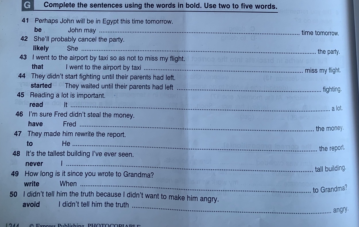 G Complete the sentences using the words in | StudyX