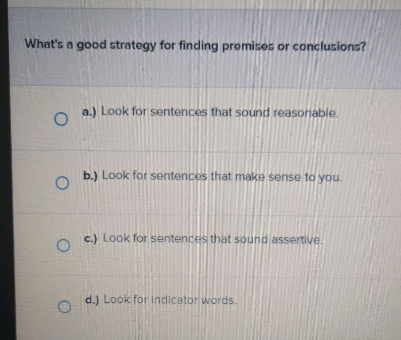 What's a good strategy for finding premises | StudyX