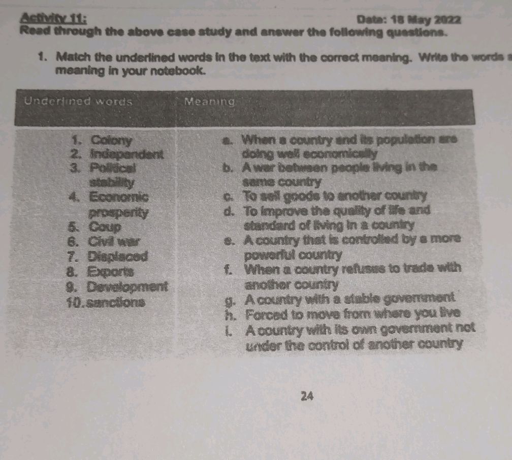 1. Match the underlined words in the text | StudyX