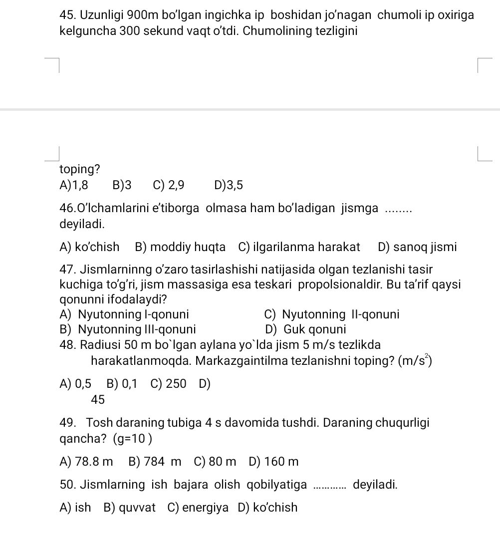 45. Uzunligi 900m bo'lgan ingichka ip | StudyX