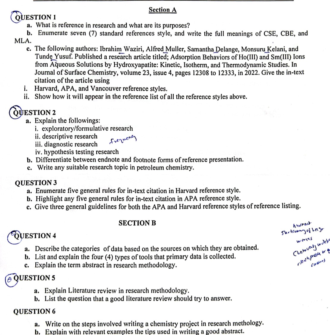QUESTION 1 a. What is reference in research | StudyX