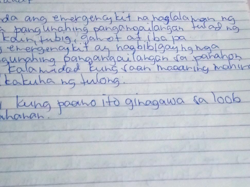 da ang emergency kit na haglalaman. a pang | StudyX