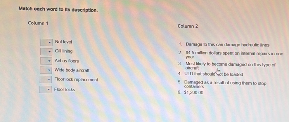 Match each word to its description. Column | StudyX